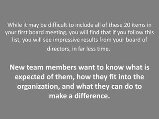 20 Steps to a Better 1st Board Meeting | PPT