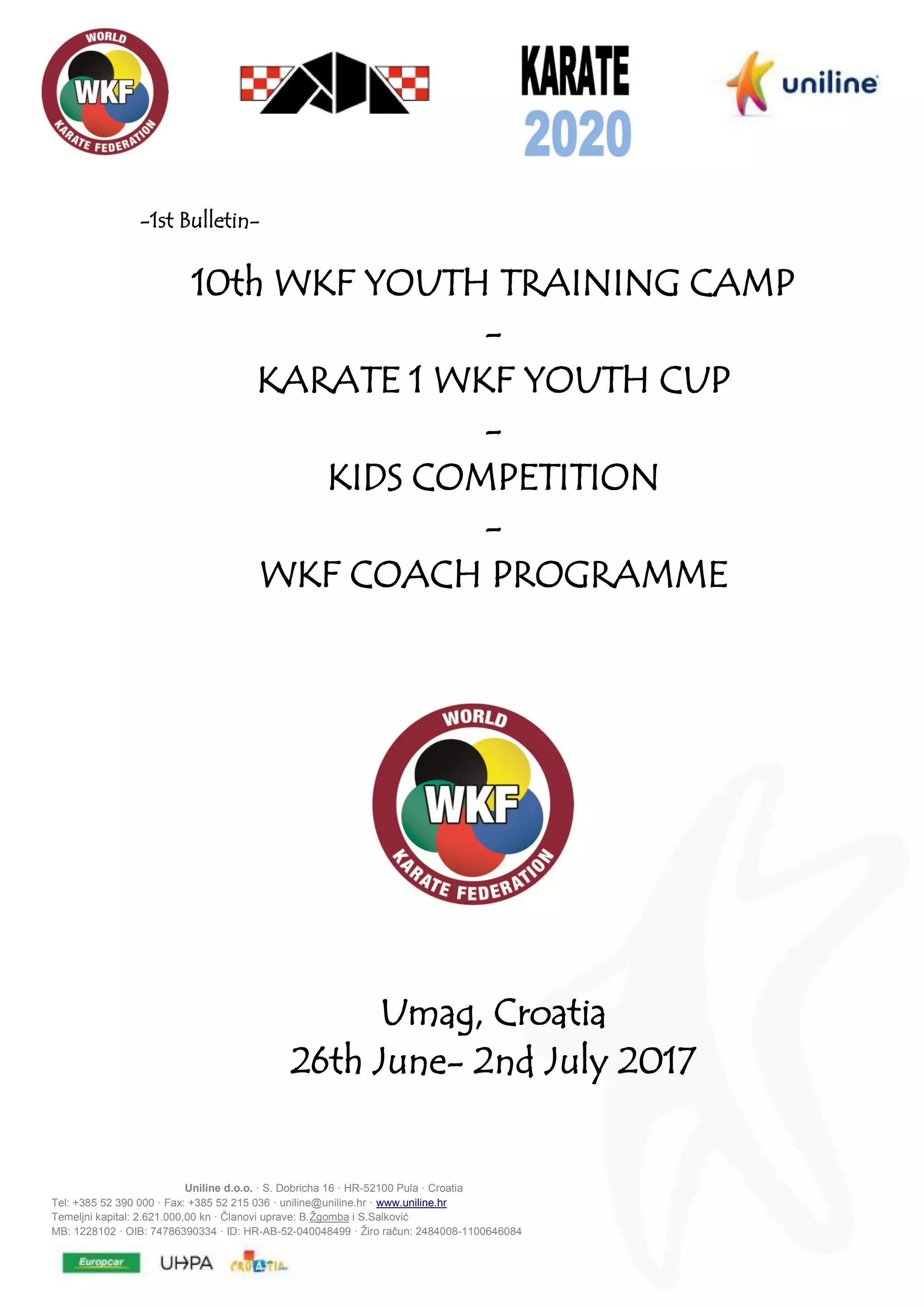 1st bulletin 10th wkf youth camp and karate 1 wkf youth cup 2017 | PDF