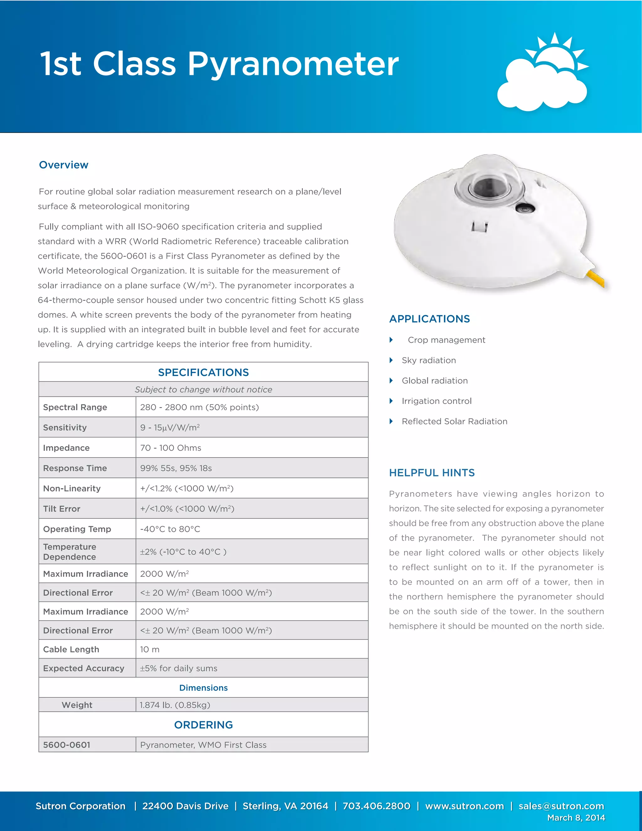 1st class pyranometer | PDF | Geography | Science