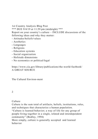 1st Country Analysis Blog Post DUE 9419 at 1159 pm (m.docx