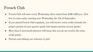 French 1: 1st day of school | PDF