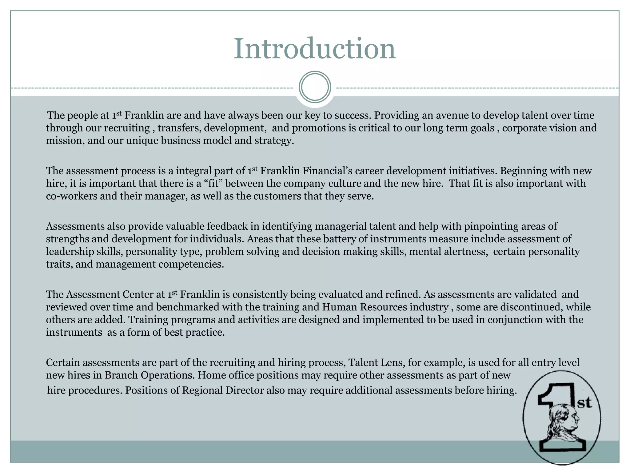 1st franklin financial assessment center | PPTX