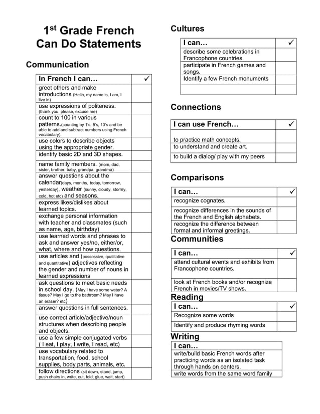 1st Grade French Can Dos.docx