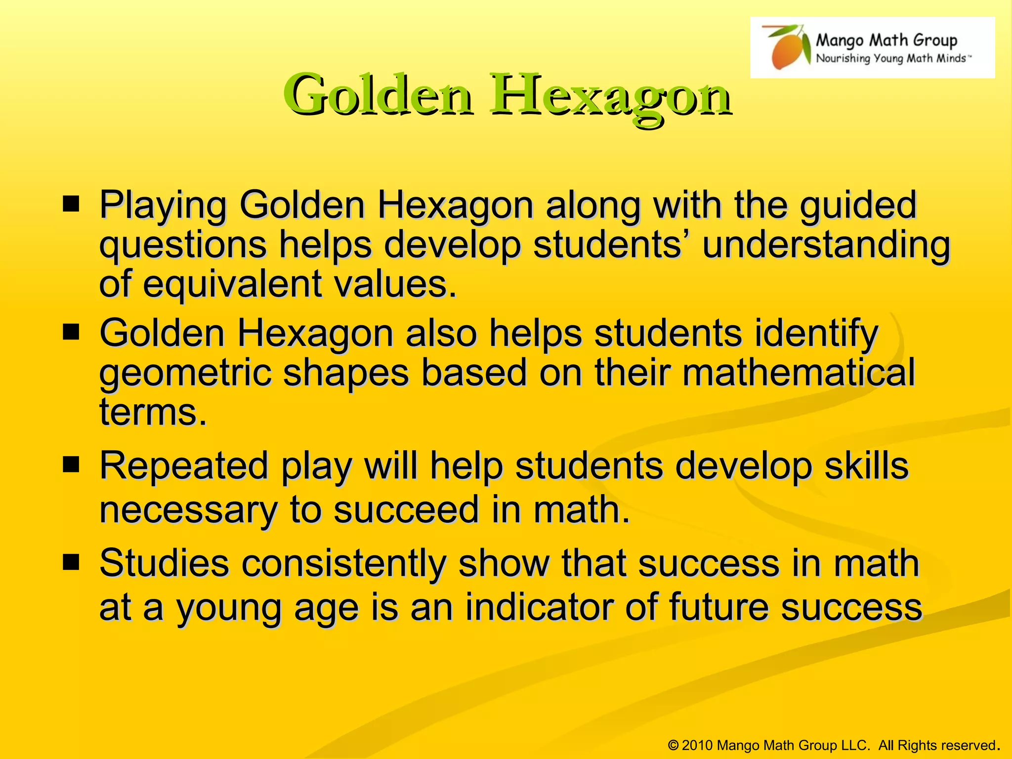 1st Grade Math Activity: Golden Hexagon (Algebra) | PPT
