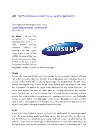 Samsung Expands 2009 Digital Camera Lineup | PDF