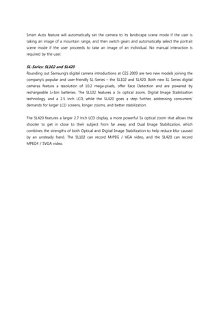 Samsung Expands 2009 Digital Camera Lineup | PDF