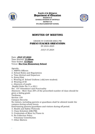 Firstt HRPTA Minutes of the meeting for elementary | DOCX