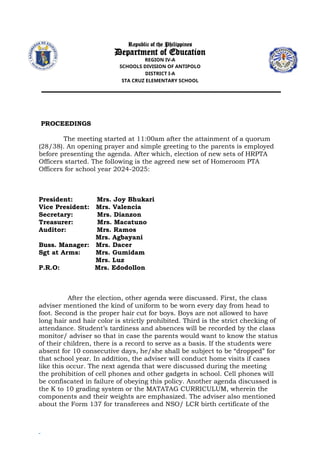 Firstt HRPTA Minutes of the meeting for elementary | DOCX