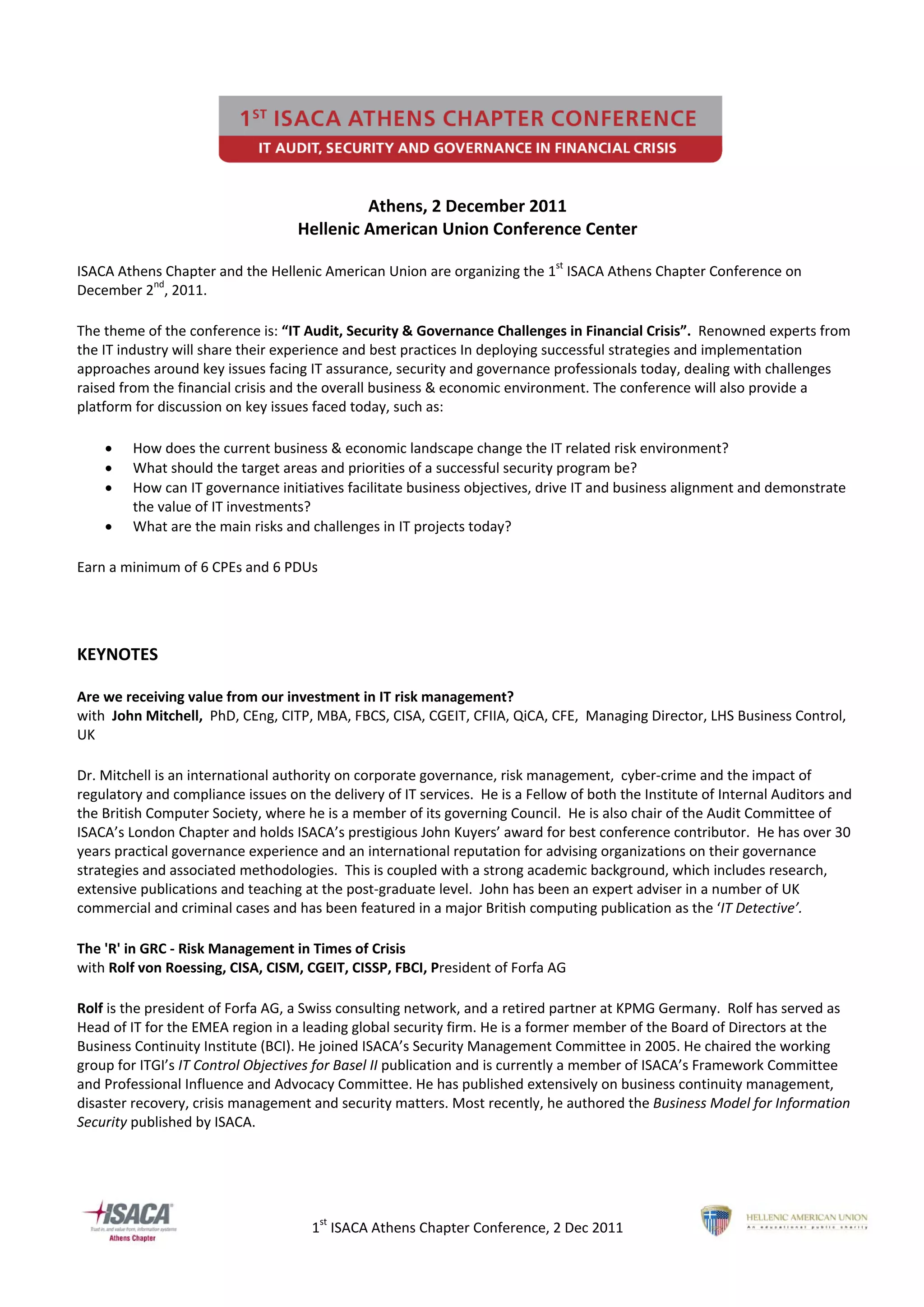 1st isaca conference program | PDF