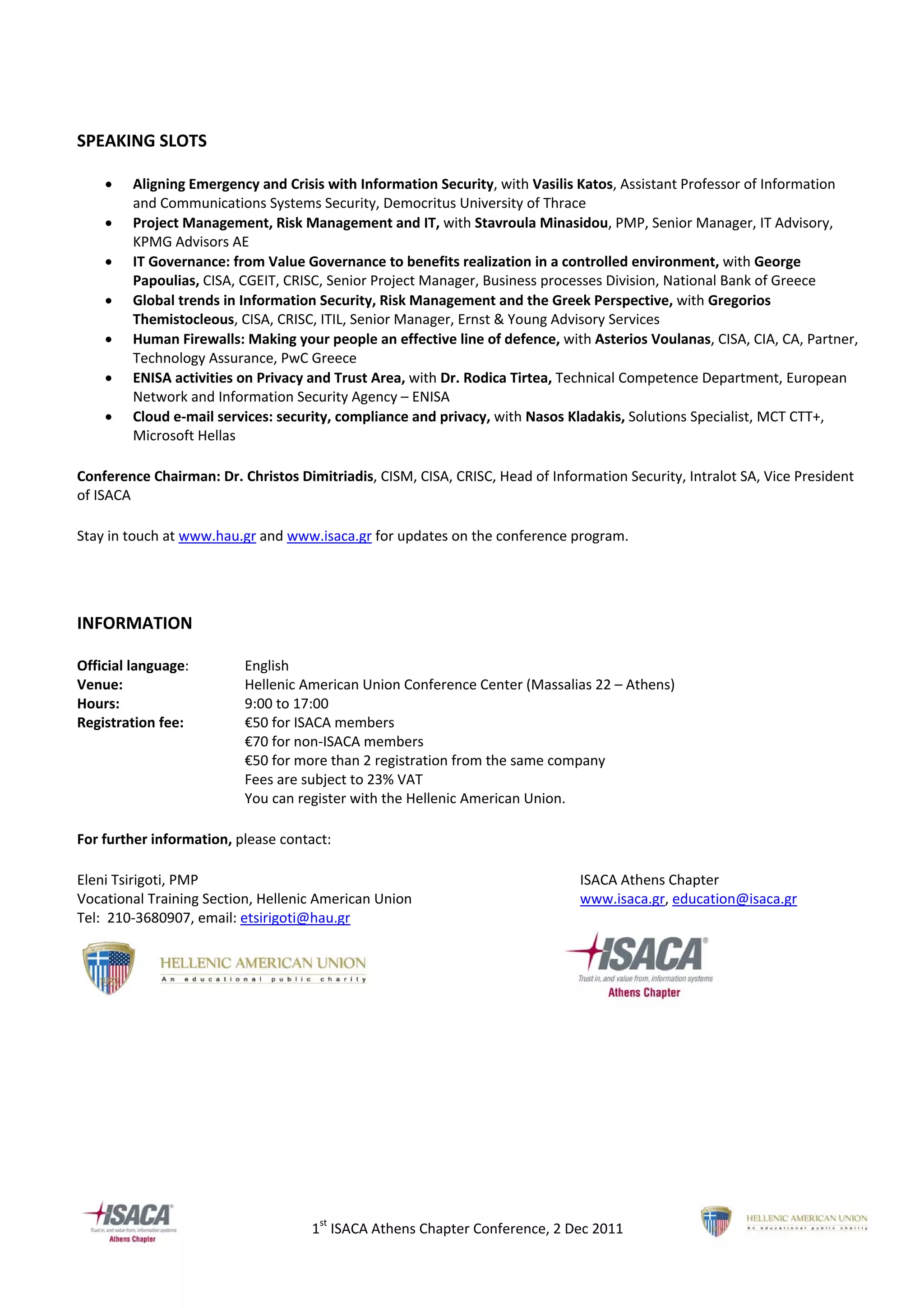 1st isaca conference program | PDF