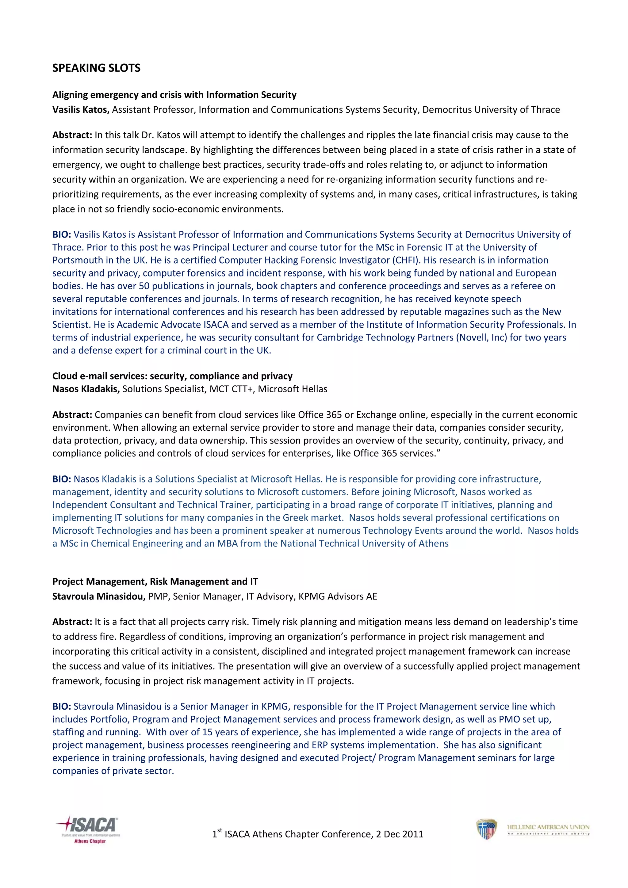 1st isaca conference program | PDF