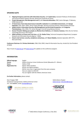 1st isaca conference program | PDF