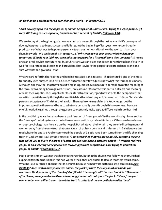 1st january 2015 an unchanging message for an ever changing world | PDF
