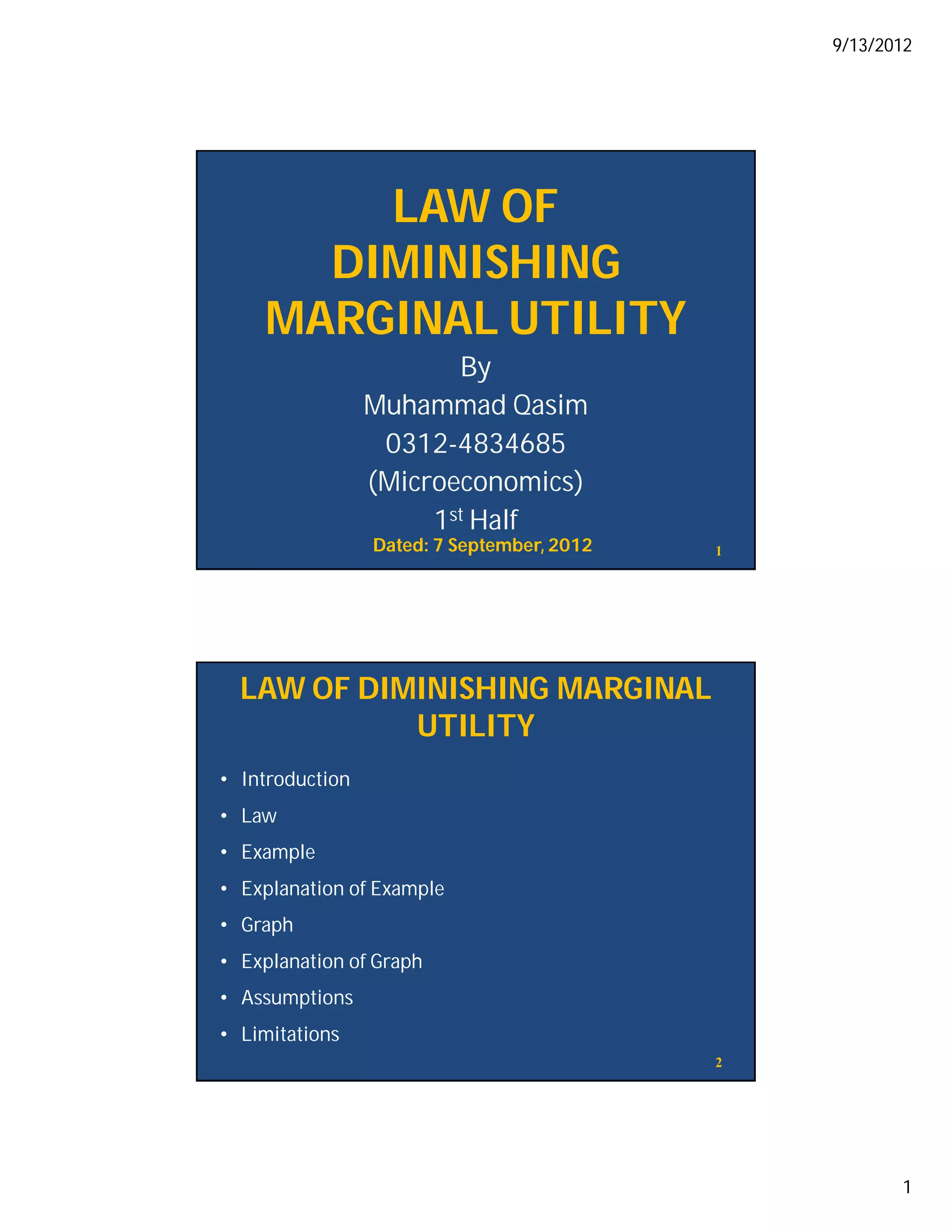 Law of Diminishing Marginal Utility | PDF