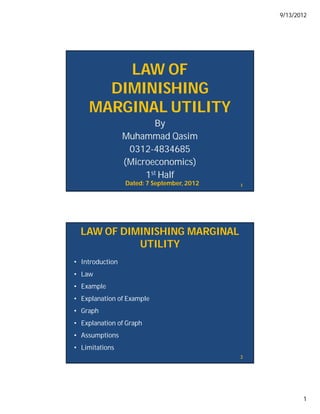 Law of Diminishing Marginal Utility | PDF