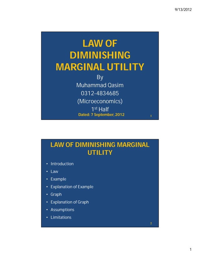 Law of Diminishing Marginal Utility | PDF