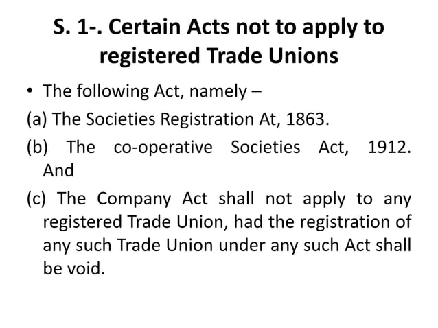 Complete Notes on The Trade Union Act, 1926 | PPTX | Law