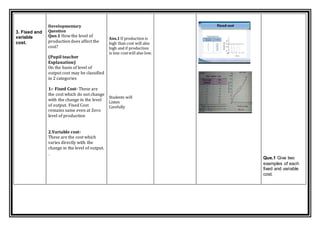 lesson plan for online teaching on cost of production | DOCX