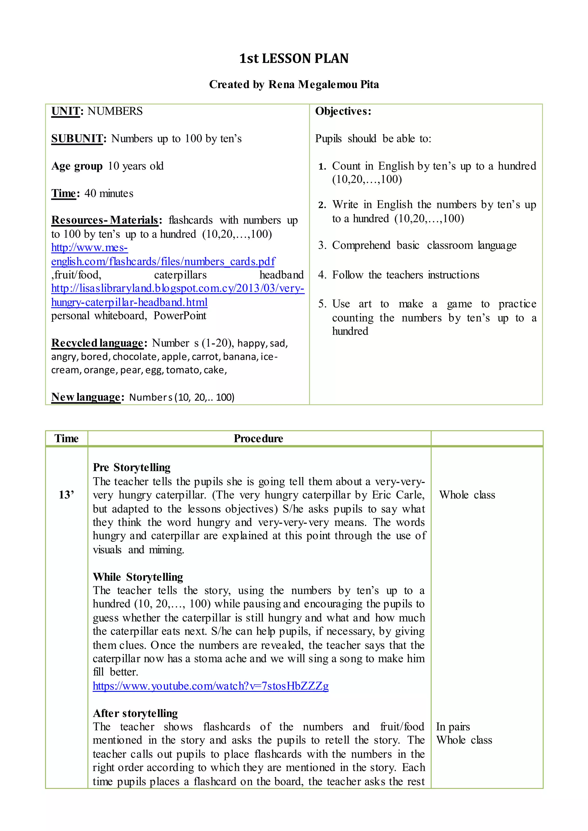 1st lesson plan numbers | DOCX