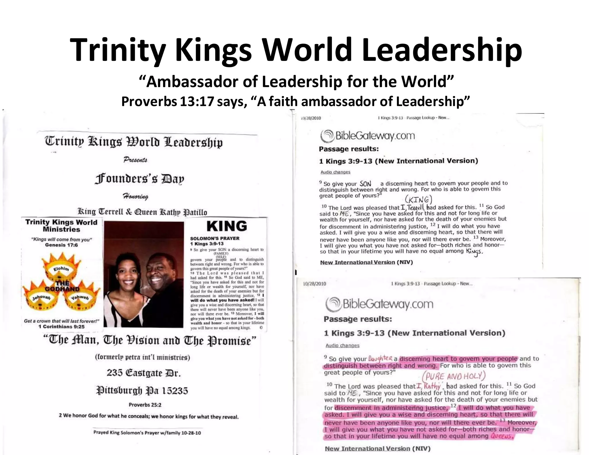 Trinity Kings World Leadership:1st married couple(King Terrell & Queen ...