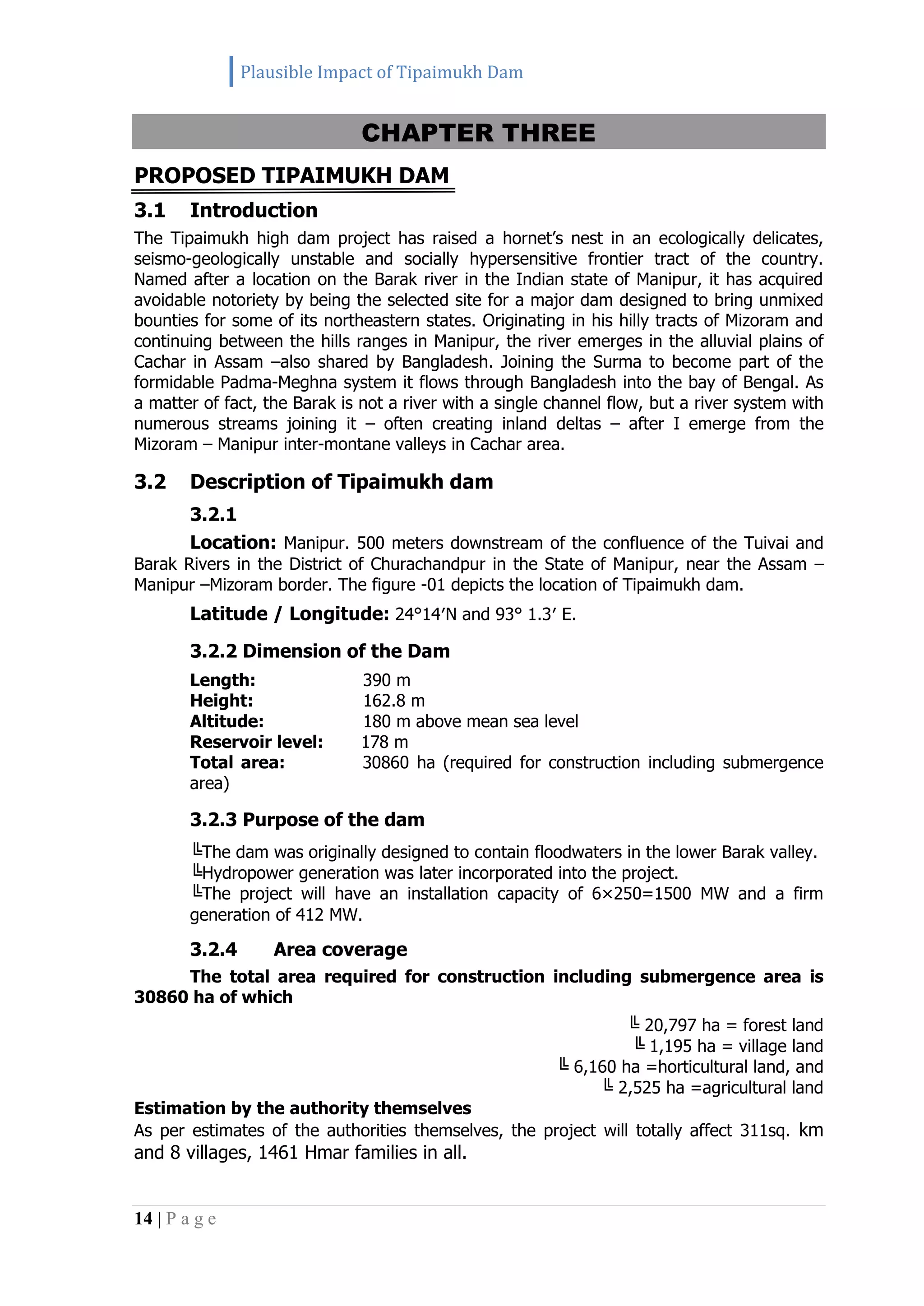 Plausible Impacts of Tipaimukh Dam on Environment and Livelihoods | PDF