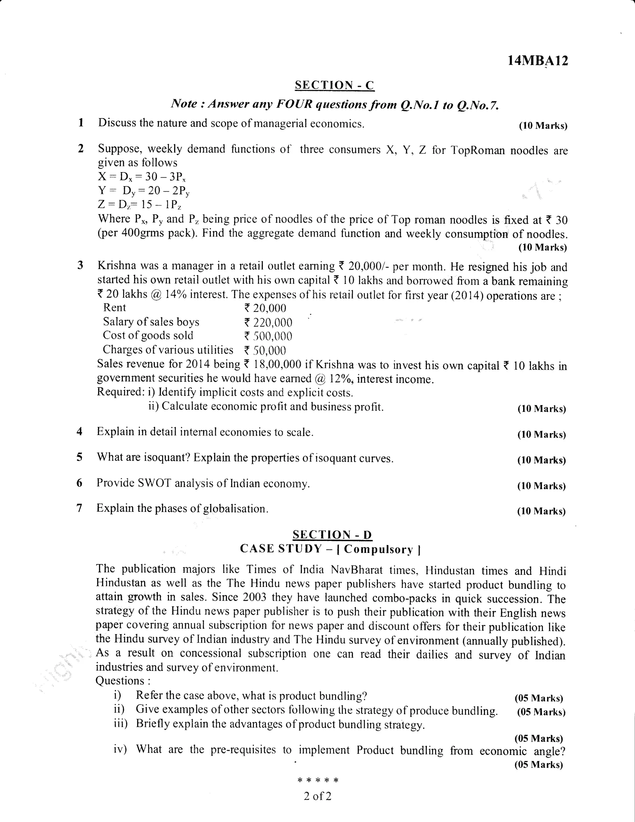 1st Semester MBA (Jun-2016) Question Papers | PDF