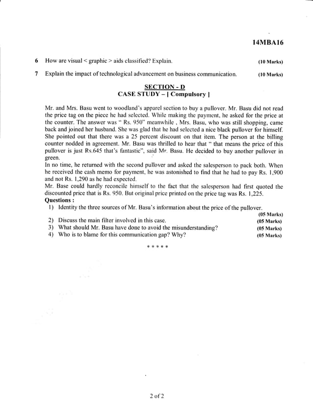 1st Semester MBA (Jun-2016) Question Papers | PDF