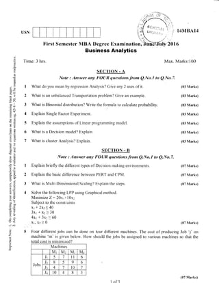 1st Semester MBA (Jun-2016) Question Papers | PDF