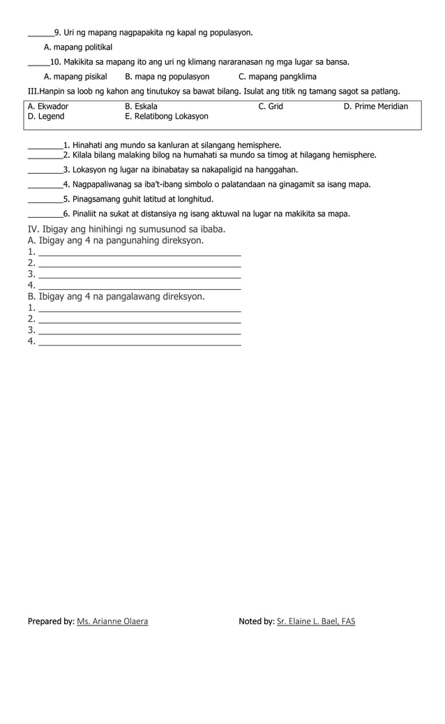 Unang Markahang Pagsusulit sa Araling Panlipunan grade 4 | DOCX