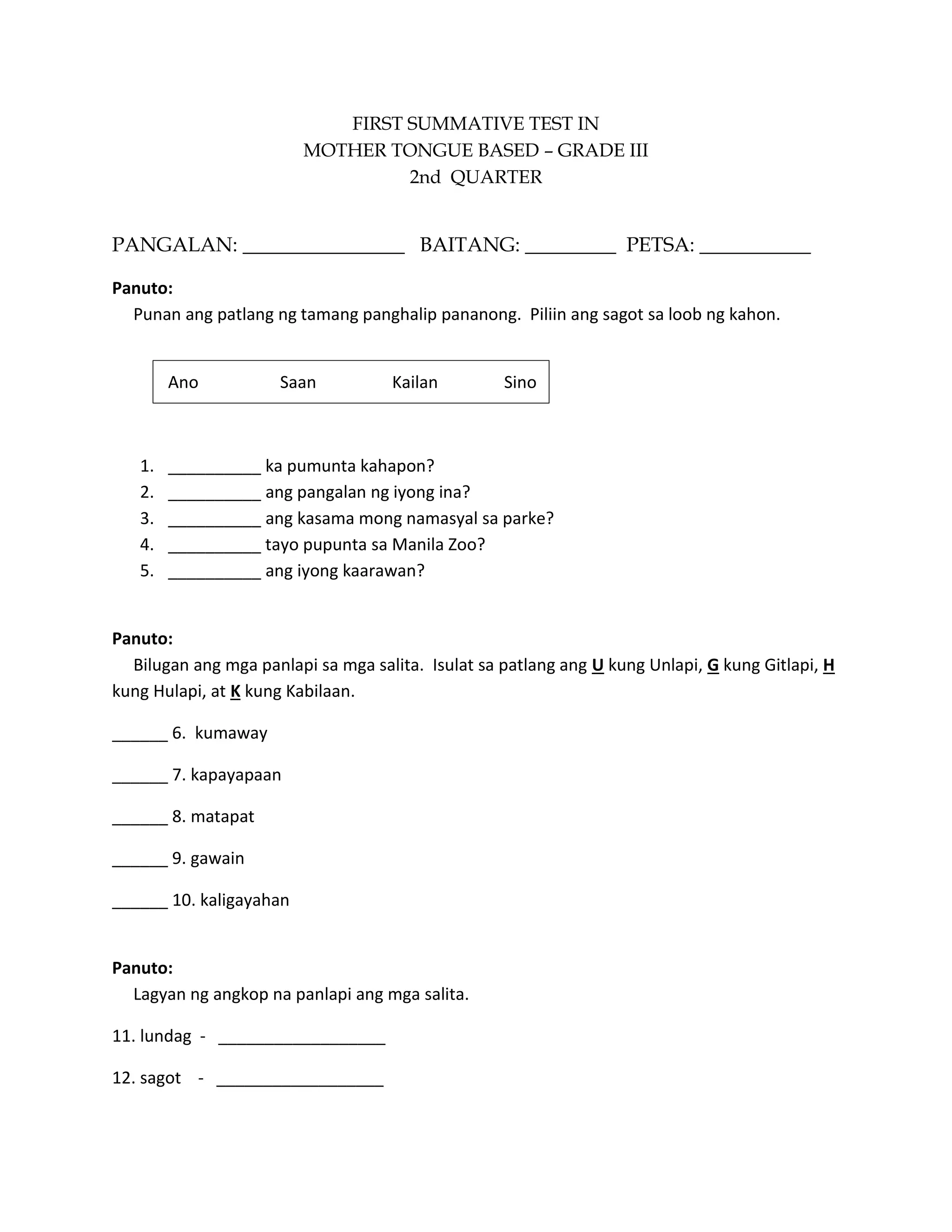 K to 12 GRADE 3 Mother Tongue Based (MTB - 2nd Quarter) | PDF