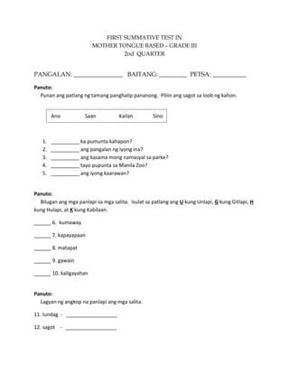 K to 12 GRADE 3 Mother Tongue Based (MTB - 2nd Quarter) | PDF