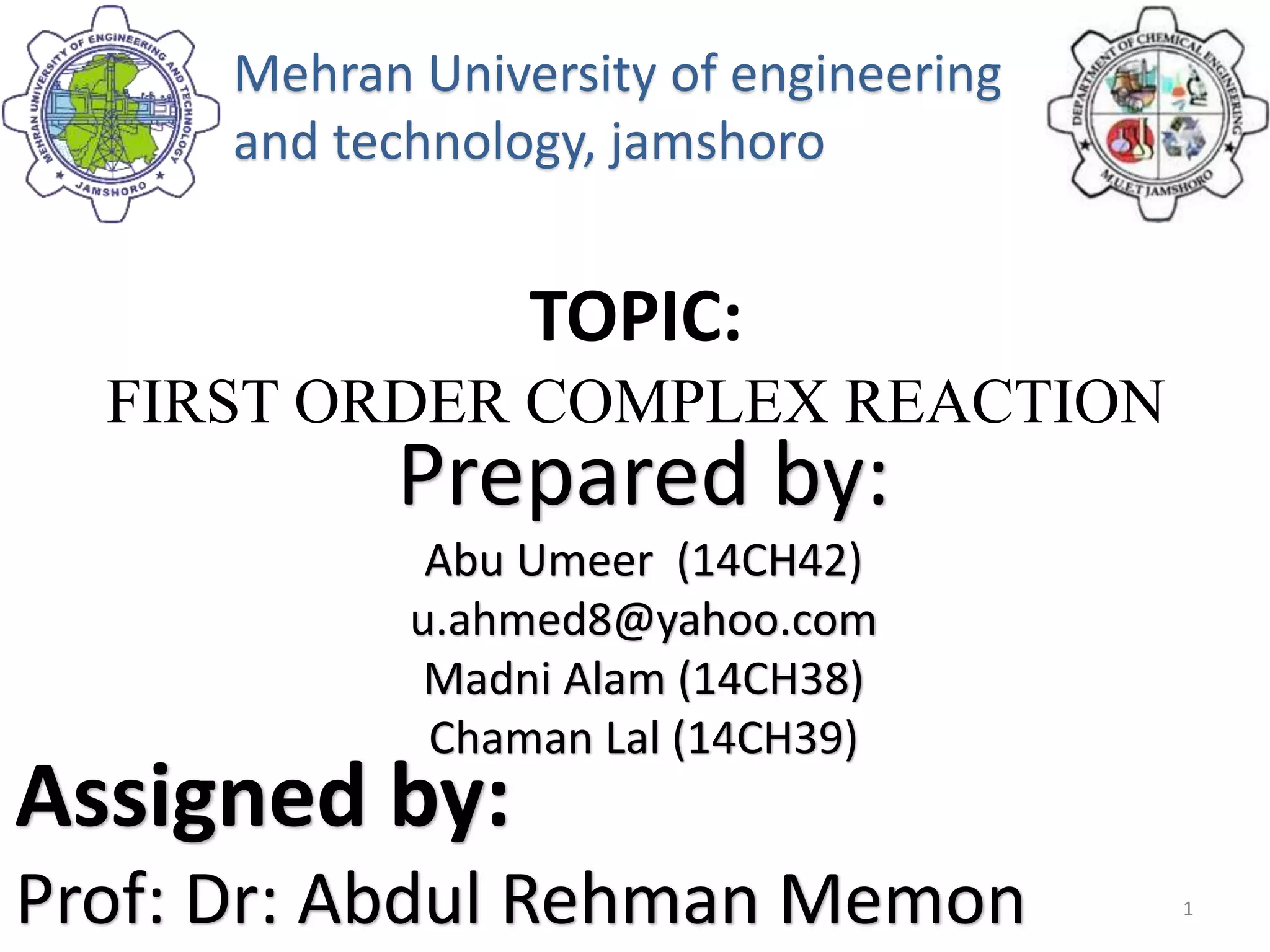 1st order complex reaction | PPT