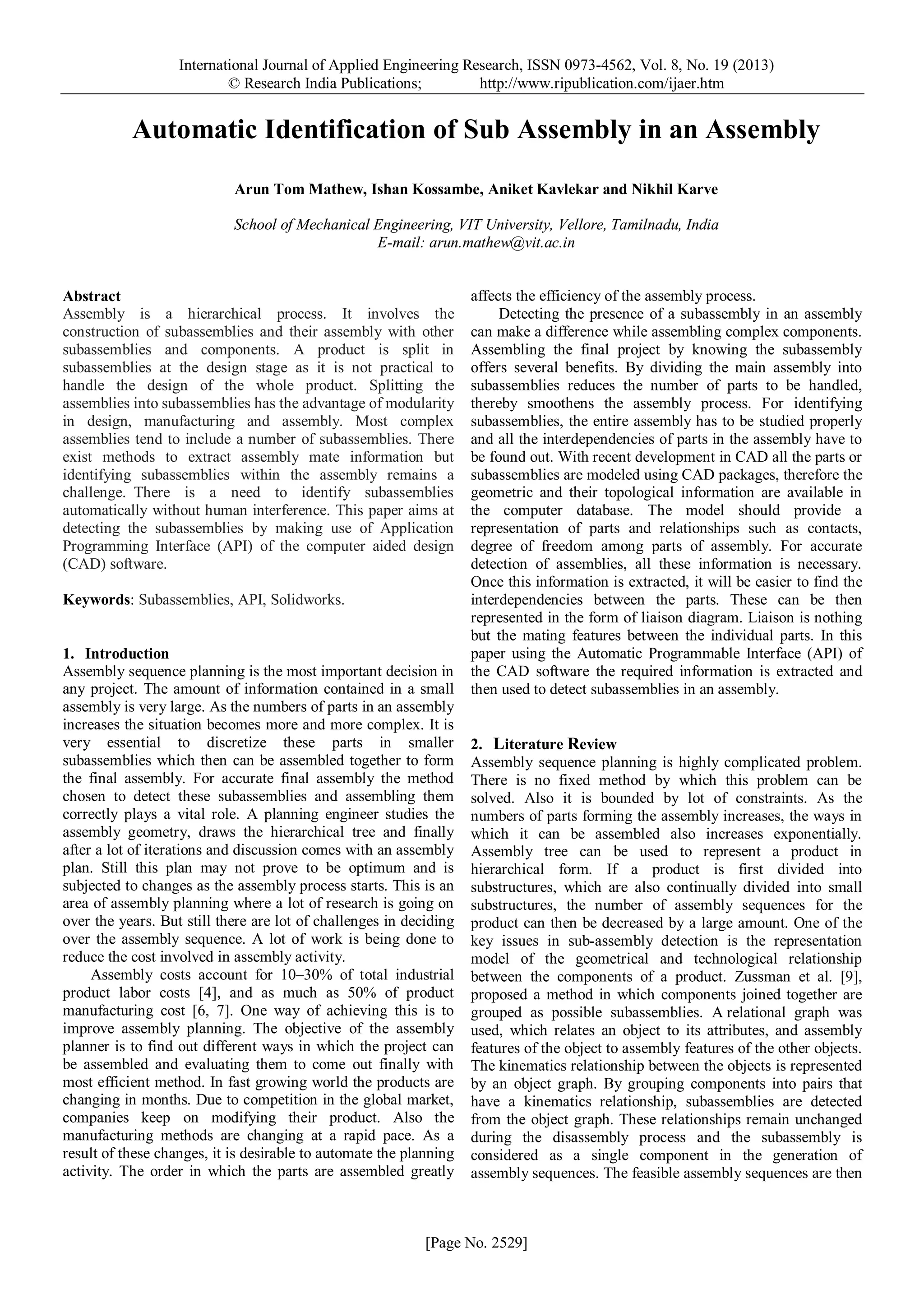 Automatic Identification of Sub Assembly in an Assembly | PDF