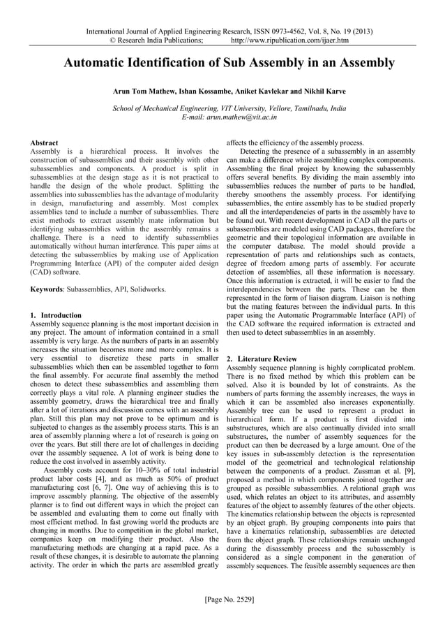 Automatic Identification of Sub Assembly in an Assembly | PDF