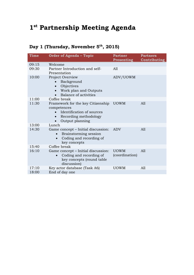 1st partnership meeting agenda final | PDF