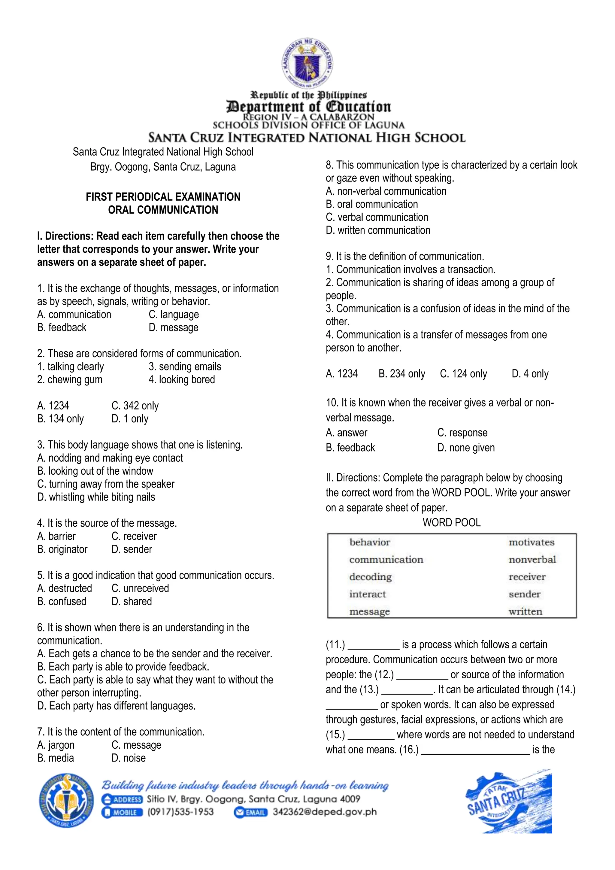 1st Periodical Exam in Oral Communication_Answer Key.docx