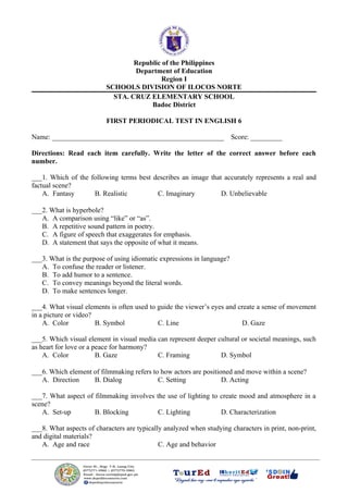 1st Periodical Test_English6 donSHSHSHRe.Edocx | DOCX