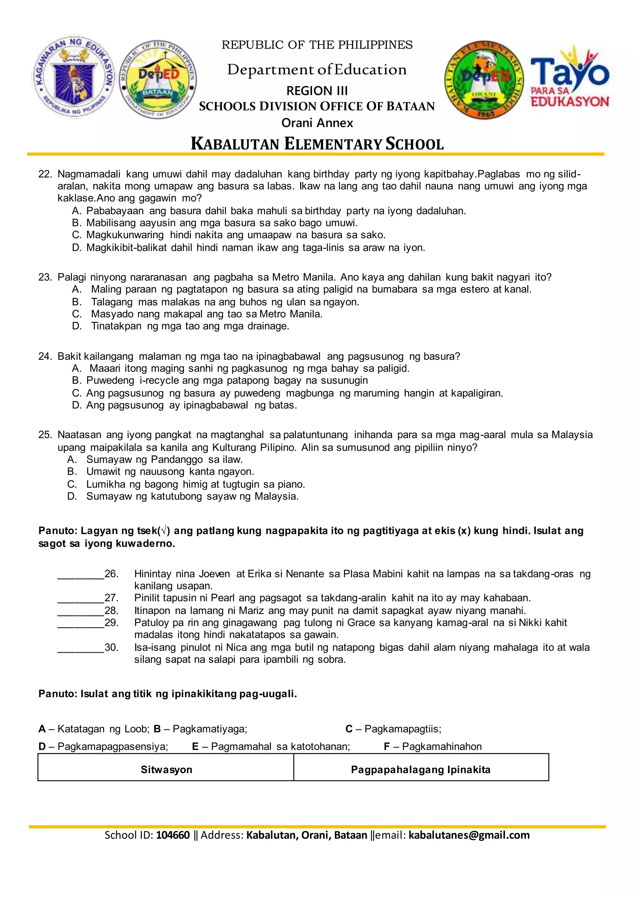 1 st periodical test in esp with tos | DOCX