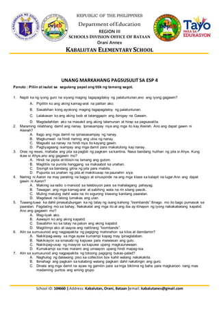 1 st periodical test in esp with tos | DOCX