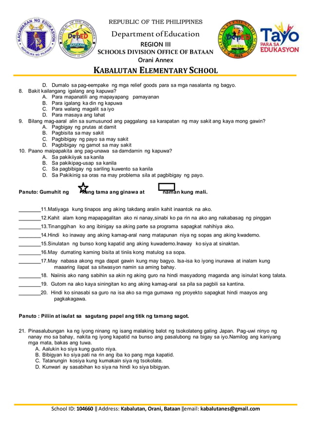 1 st periodical test in esp with tos | DOCX