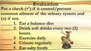 1st science 23 health habits urinary system | PPTX | Medical Health