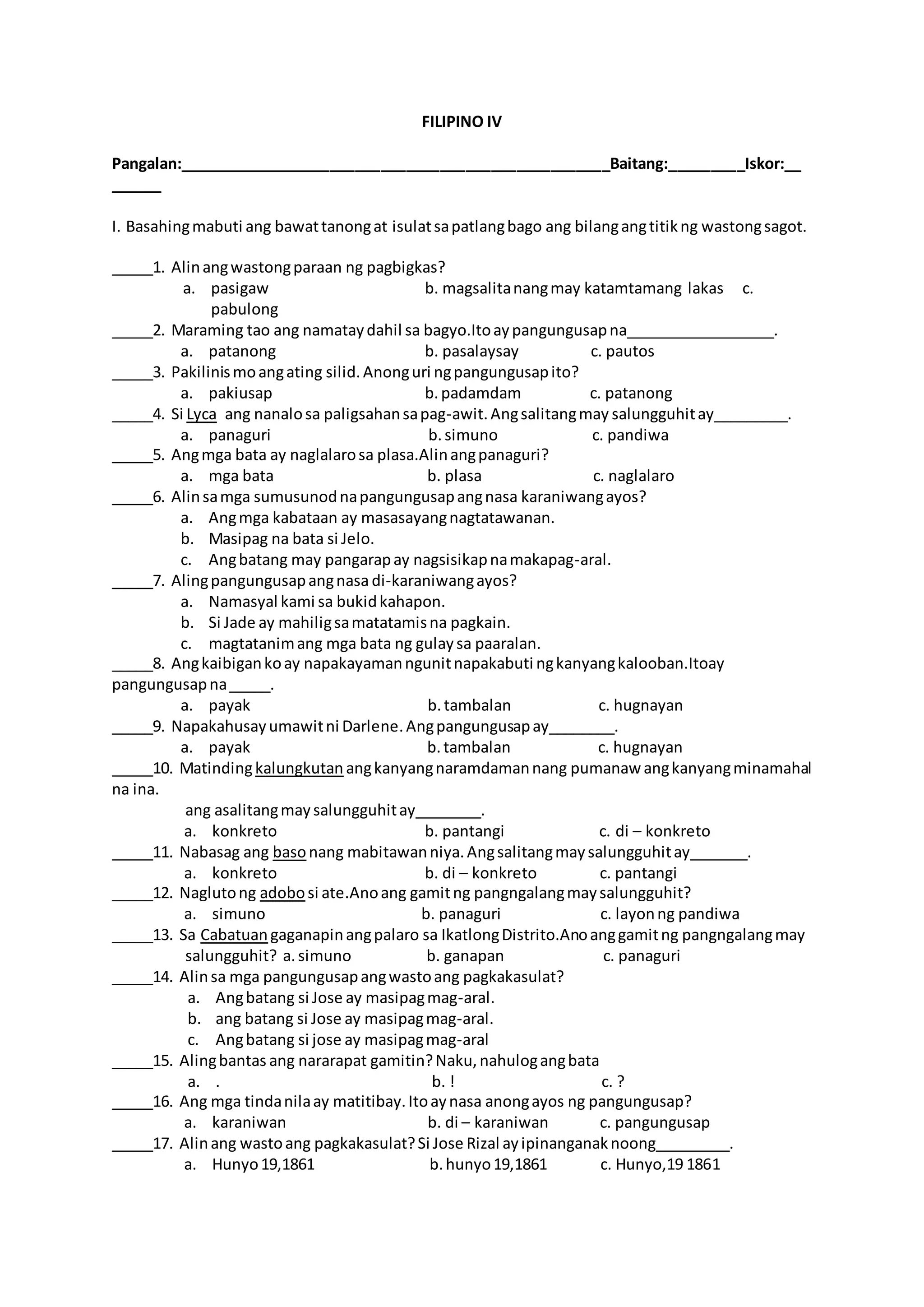 1st pt filipino iv | DOCX