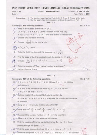 PU 11 MATHEMATICS ANNUAL EXAM QUESTION PAPER | PDF