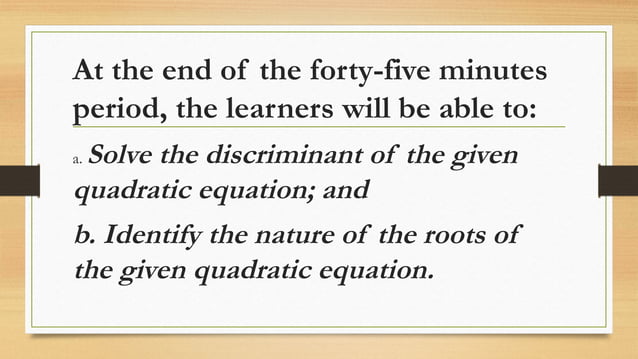 Mathematics 9_Nature of Roots of quadratic Equations | PPT