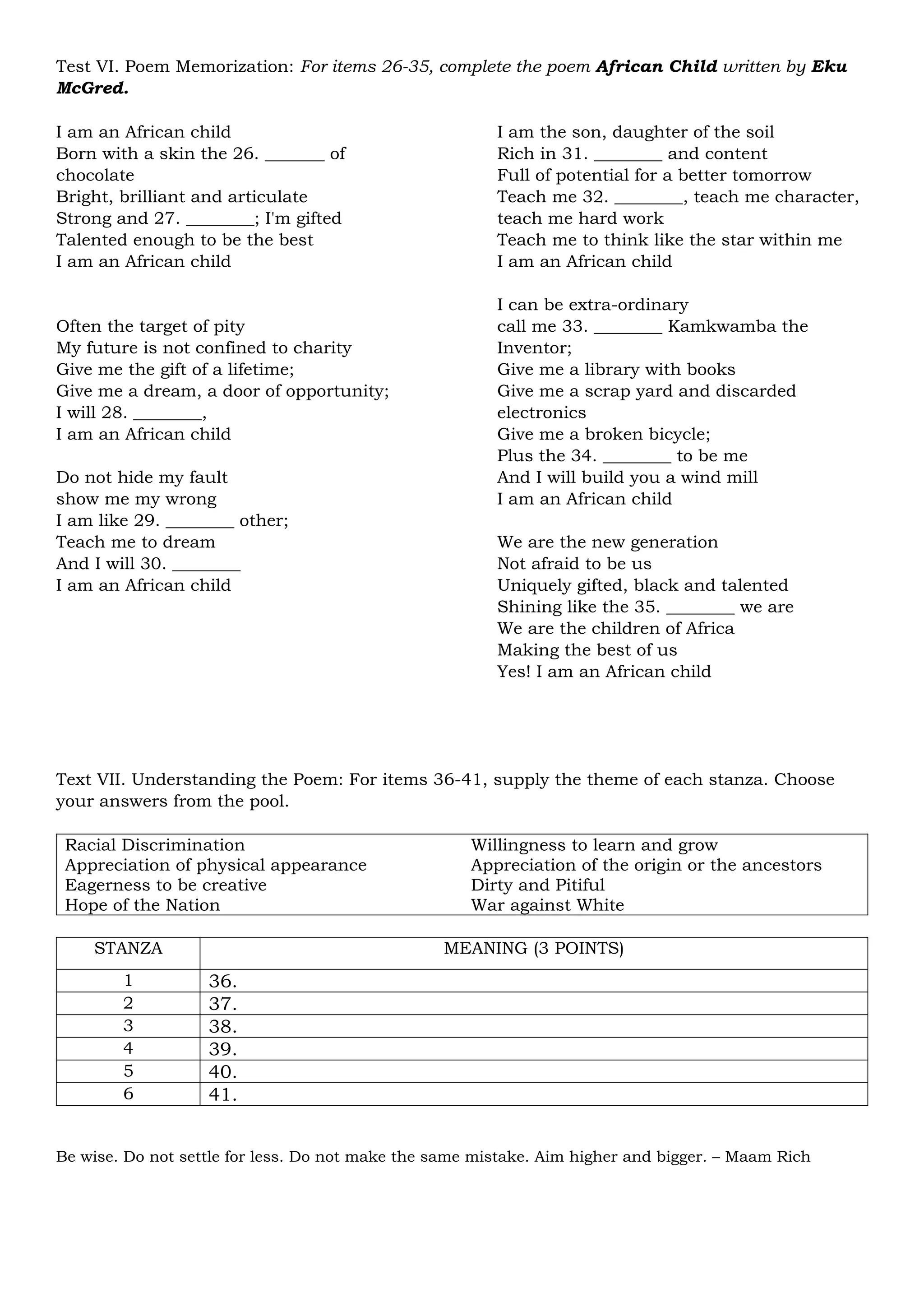 Enhancement Test for the first Quarter .docx