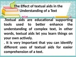 1ST QUARTER LESSON 2.pptx is all about textual aids | PPTX