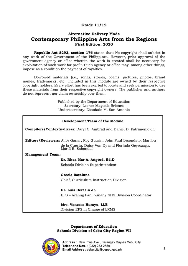 1st Quarter MODULE 1 on CONTEMPORARY PHILIPPINE ARTS from the REGIONS ...