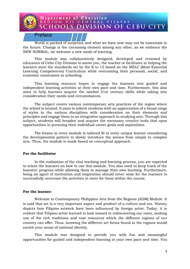 1st Quarter MODULE 1 on CONTEMPORARY PHILIPPINE ARTS from the REGIONS ...