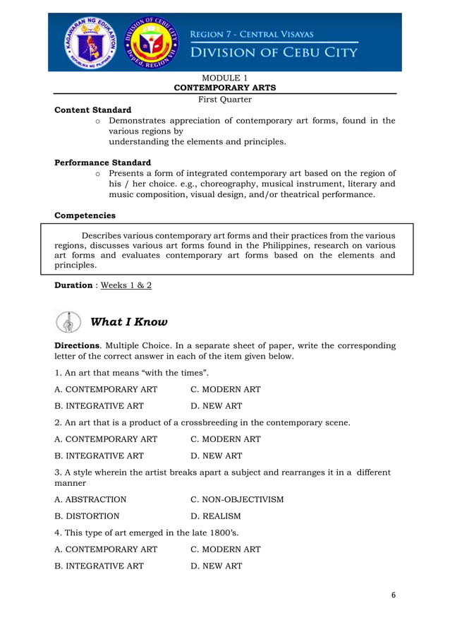 1st Quarter MODULE 1 on CONTEMPORARY PHILIPPINE ARTS from the REGIONS ...