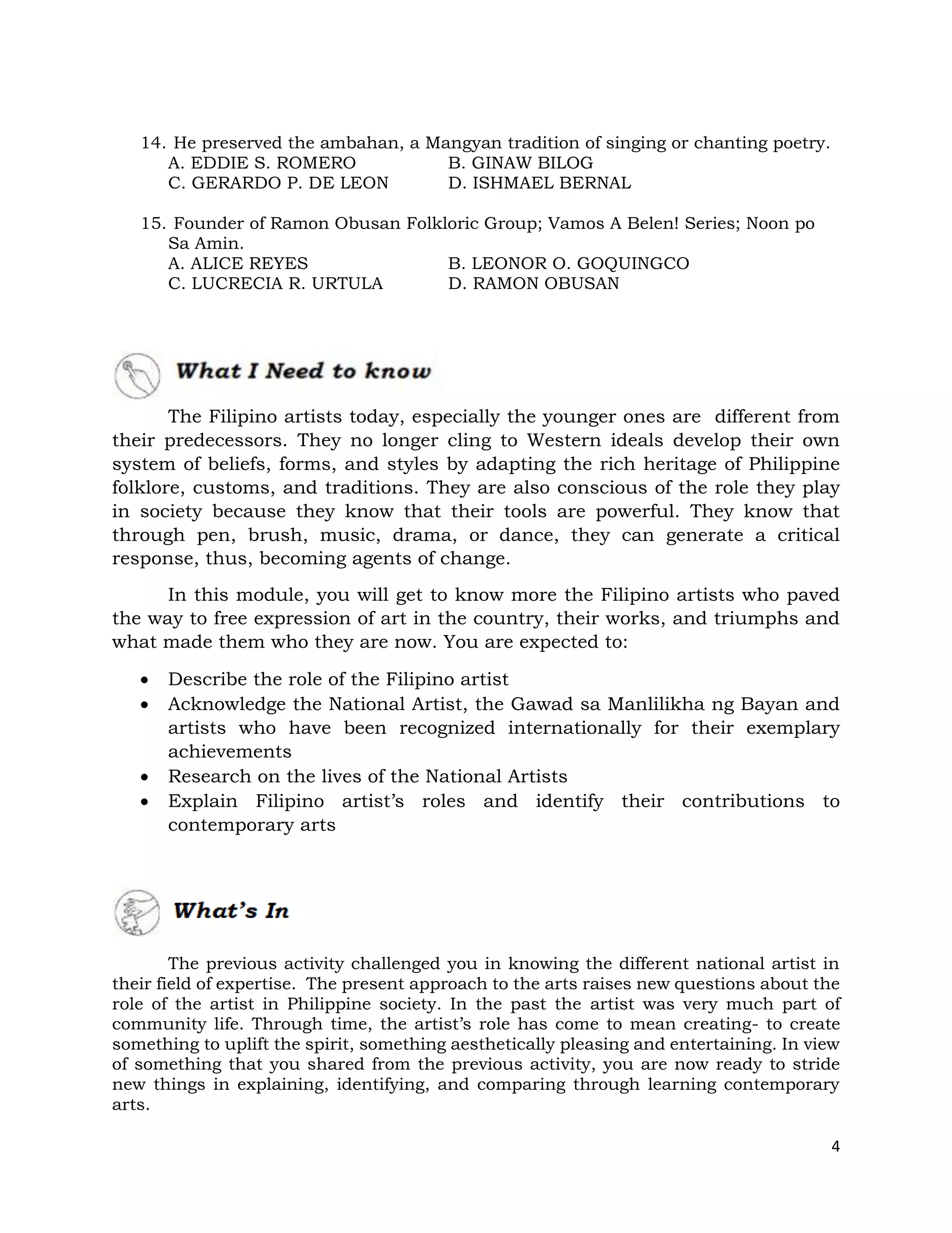 1st Quarter MODULE 3 on CONTEMPORARY PHILIPPINE ARTS from the REGIONS ...